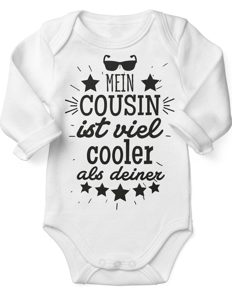 Babybody Langarm Mein Cousin ist viel cooler als deiner v2 – Mikalino
